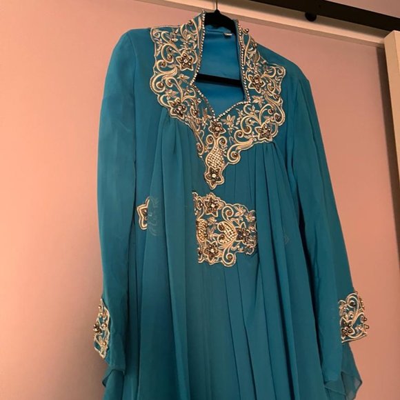 Dresses | Turquoise Kaftan With Beads | Poshmark